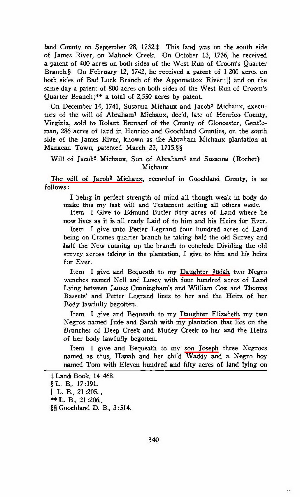 Documents: Will of Jacob Michaux: The Reynolds Family