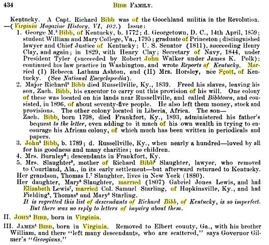 Documents: John Bibb and Son Richard to Kentucky Bibb: The Reynolds Family
