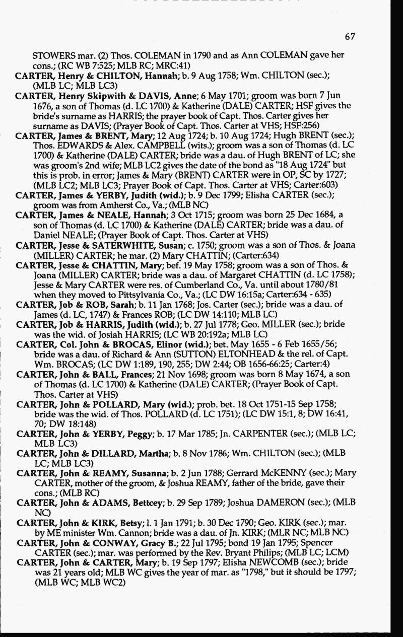 Documents: Carter Marriages in Lancaster Co., Virginia Colony: The ...