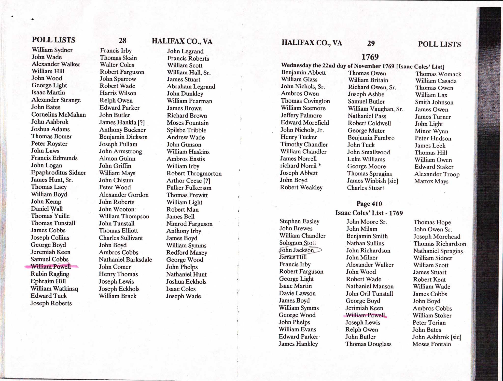 Documents: Halifax Co., Virginia 1769 Colonial Poll & Tithables Lists ...