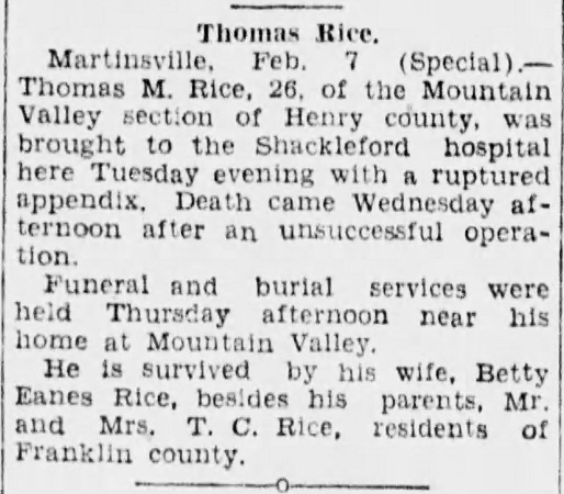 Documents: Thomas M Rice-Obit: The Reynolds Family